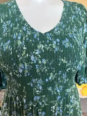 Angels | Dresses | Angels Green Floral Midi Dress With Blue Accents ...